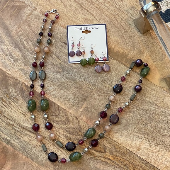 croft & barrow | Jewelry | Green Pink Necklace Earrings Set | Poshmark